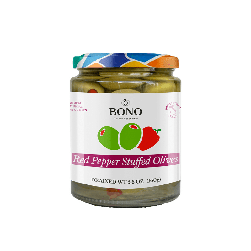 Bono Green Greek Olives Stuffed with Peppers, 5.6 oz | Supermarket Italy