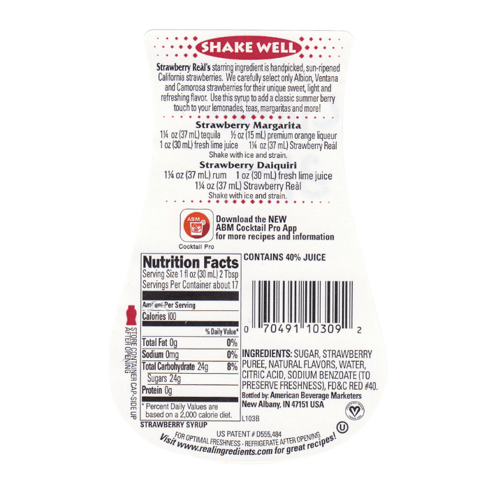 Reàl Strawberry Puree Infused Syrup, 16.9 oz | Supermarket Italy